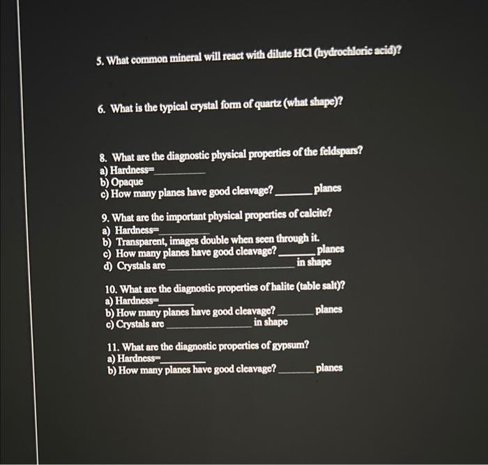 Now identify the 6 mystery minerals from the pictures | Chegg.com