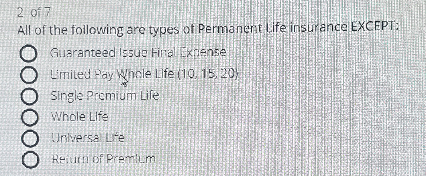 Solved 2 ﻿of 7All of the following are types of Permanent | Chegg.com