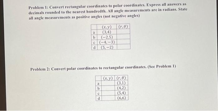 Solved Problem 1 Convert Rectangular Coordinates To Polar 4487