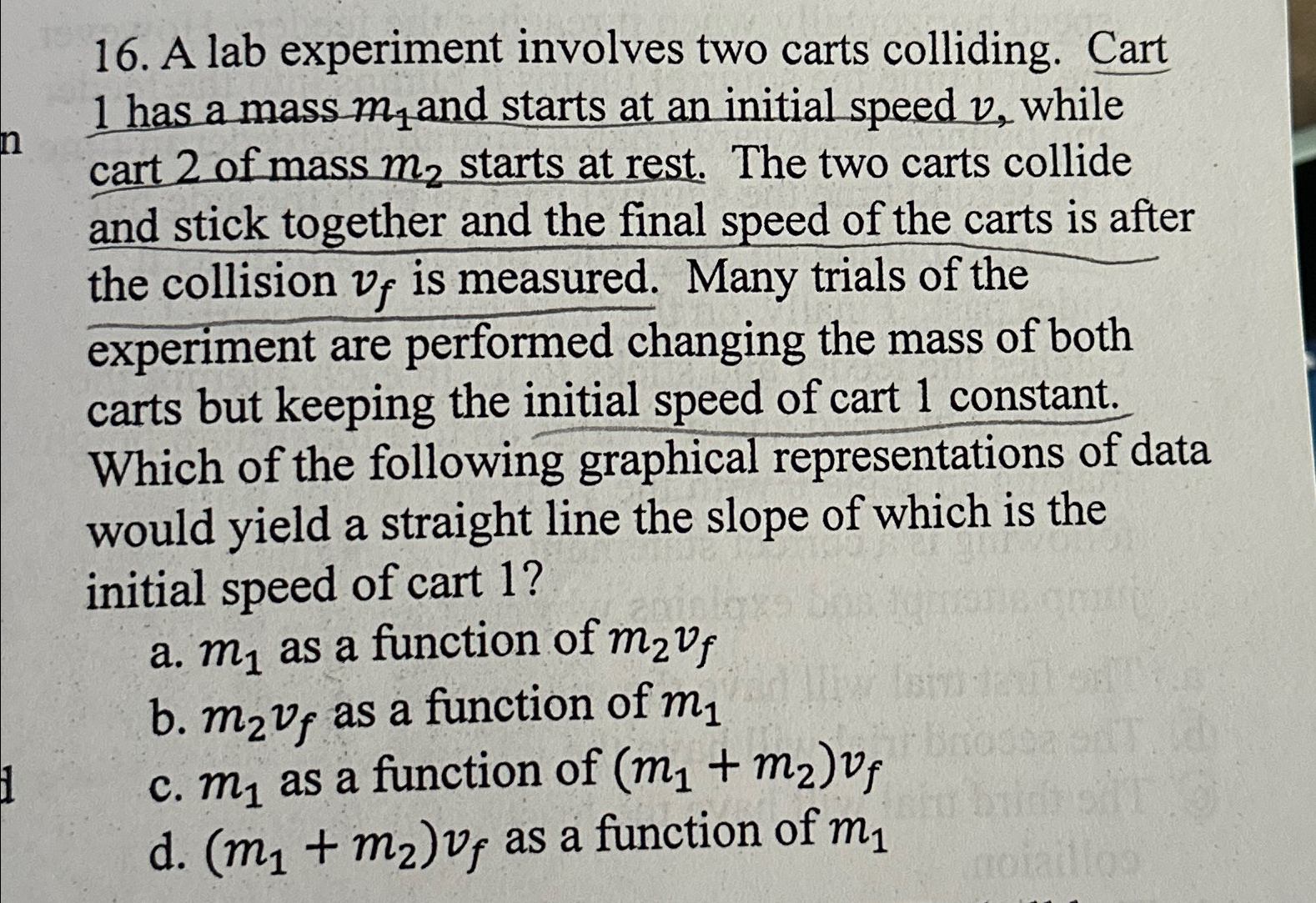 A lab experiment involves two carts colliding. Cart 1 | Chegg.com