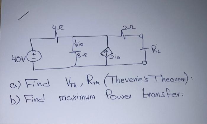 Solved a) Find VTh ,RTh (Thevenin's Theorem) b) Find | Chegg.com