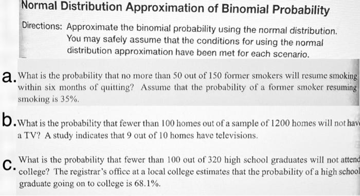 Solved Normal Distribution Approximation of Binomial | Chegg.com