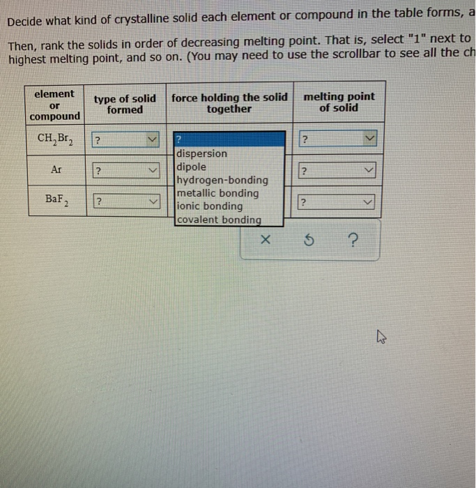 Solved Decide what kind of crystalline solid each element or | Chegg.com