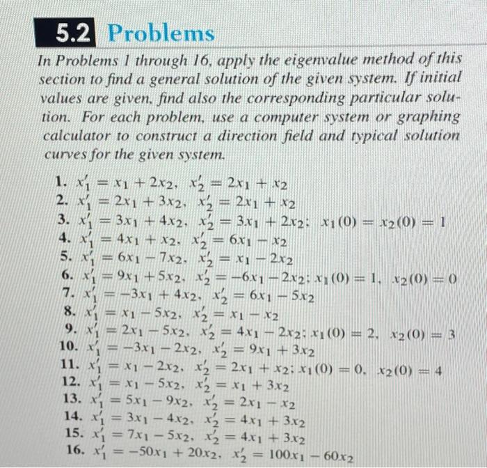 Solved In Problems 1 through 16, apply the eigenvalue method | Chegg.com
