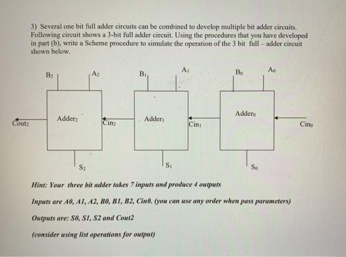 3) Several one bit full adder circuits can be | Chegg.com