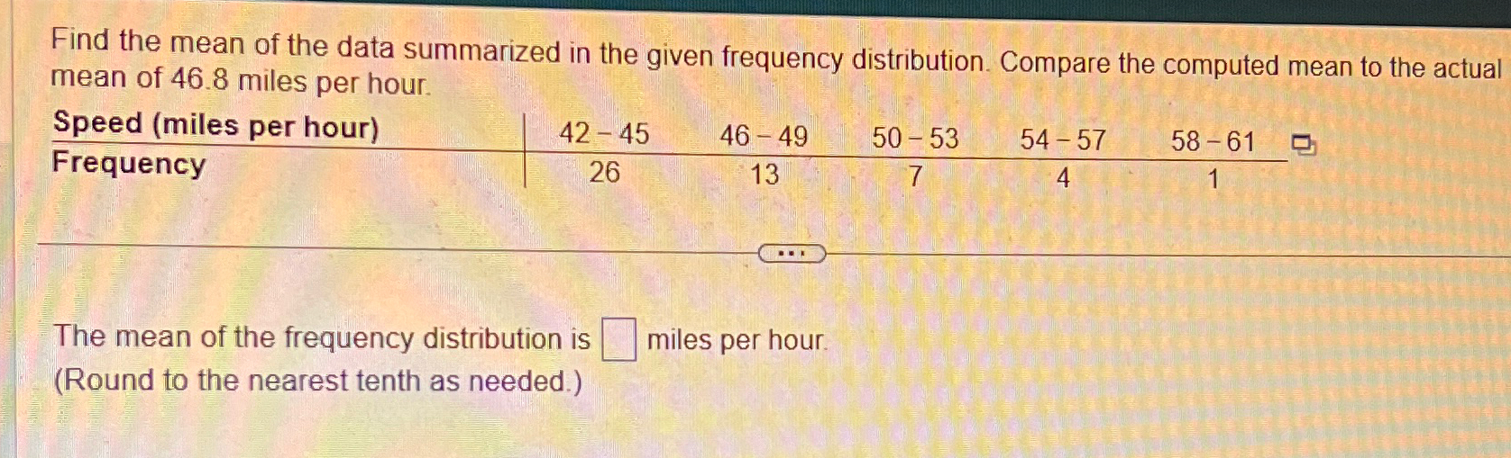 Solved Find the mean of the data summarized in the given | Chegg.com