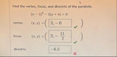 Solved Find the vertex, focus, and directrix of the | Chegg.com