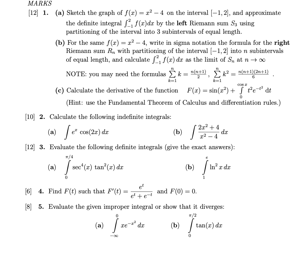 Solved MARKS[12] 1. (a) ﻿Sketch the graph of f(x)=x2-4 ﻿on | Chegg.com