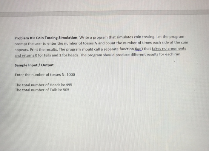 Solved Problem 1 Coin Tossing Simulation Write A Program