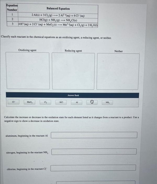 Solved Classify each reactant in the chemical equations as | Chegg.com