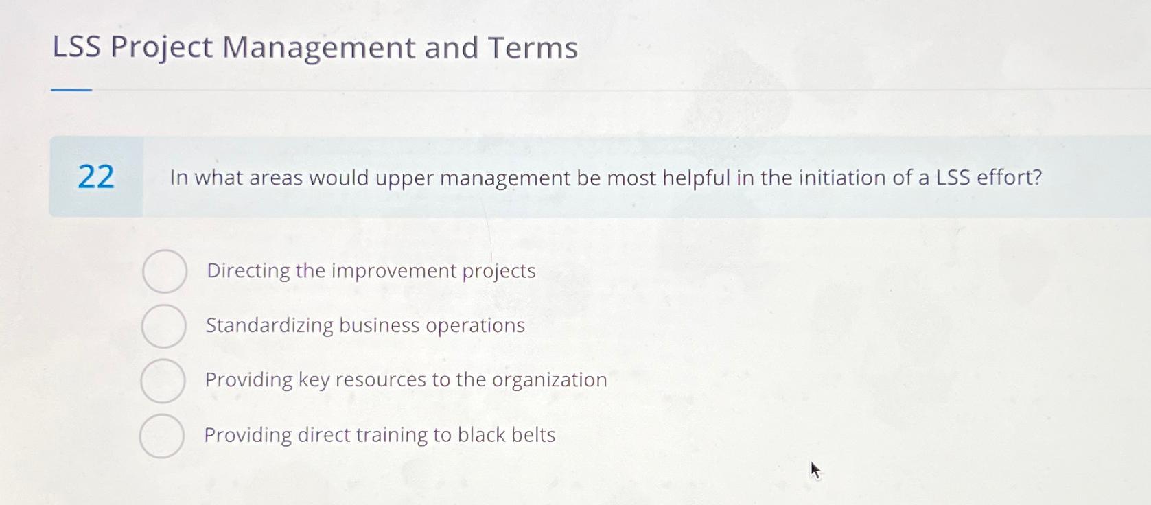 Solved LSS Project Management and TermsIn what areas would | Chegg.com
