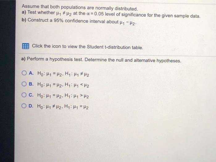 Solved Assume that both populations are normally | Chegg.com