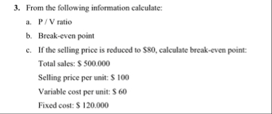 Solved From the following information calculate:a. ﻿P/V | Chegg.com