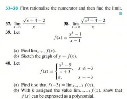 Solved 37-38 First rationalize the numerator and then find | Chegg.com