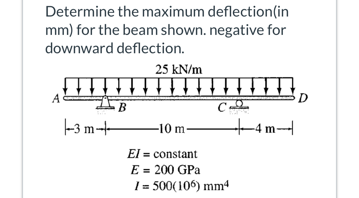 Solved Determine the maximum deflection(in mm ) ﻿for the | Chegg.com