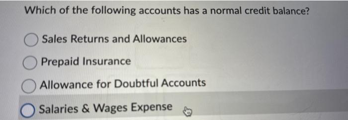 Solved Which of the following accounts has a normal credit | Chegg.com