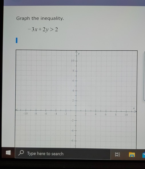 Solved Graph the inequality. - 3x +2y > 2 Type here to | Chegg.com