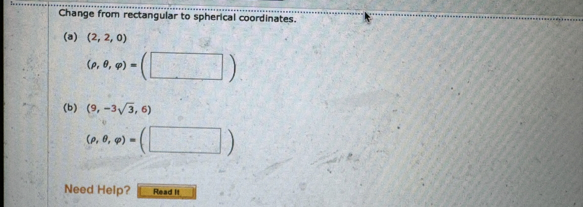 Solved Change from rectangular to spherical | Chegg.com