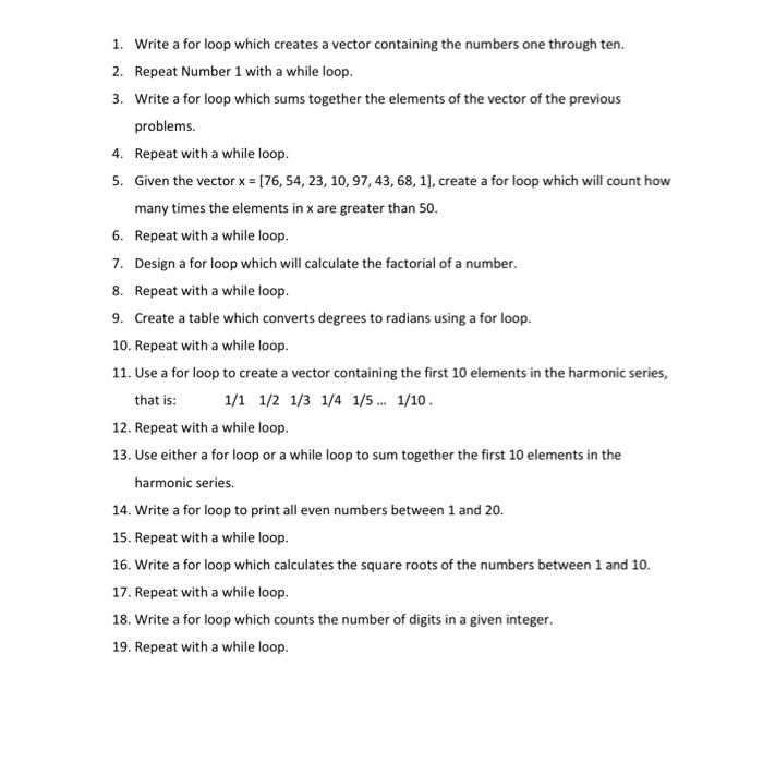 Solved 1 Write A For Loop Which Creates A Vector Containing 5050