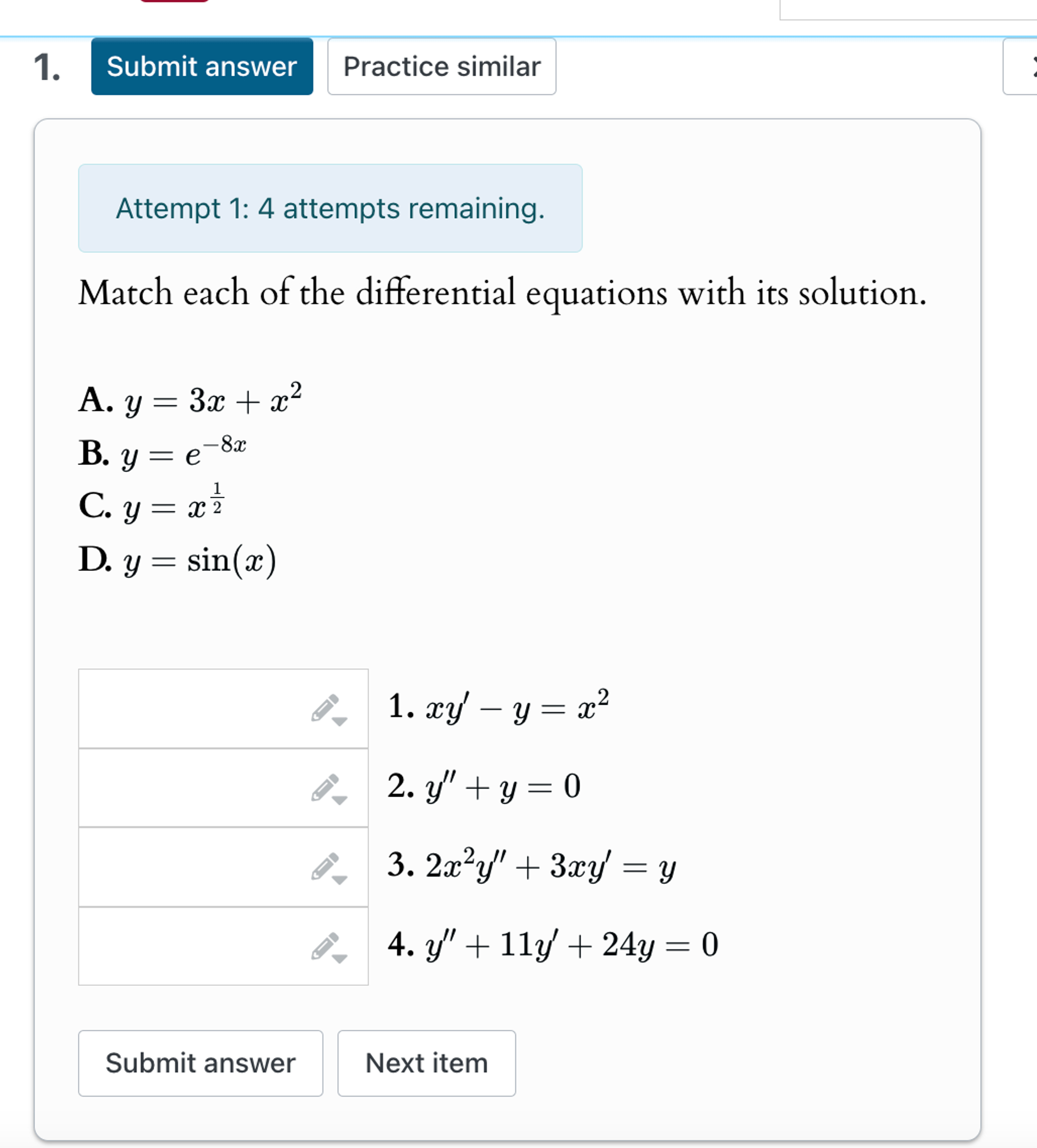 Solved Attempt 1: 4 ﻿attempts remaining.Match each of the | Chegg.com