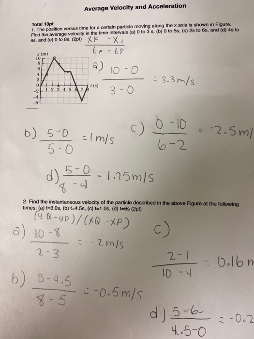 Solved Average Velocity and Acceleration Total 10pt 1. The | Chegg.com