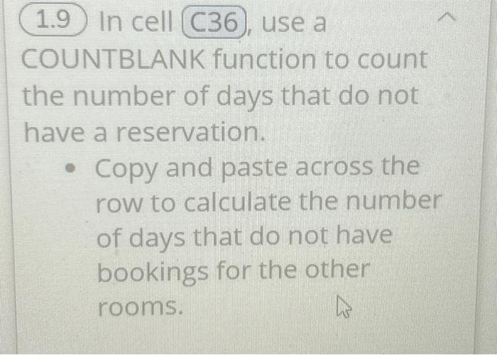 Solved (1.9) In cell (C36), use a COUNTBLANK function to | Chegg.com