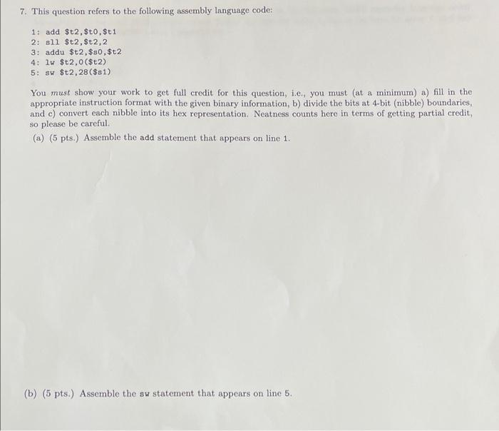 Solved 5. (10 pts.) For the following language statement, | Chegg.com