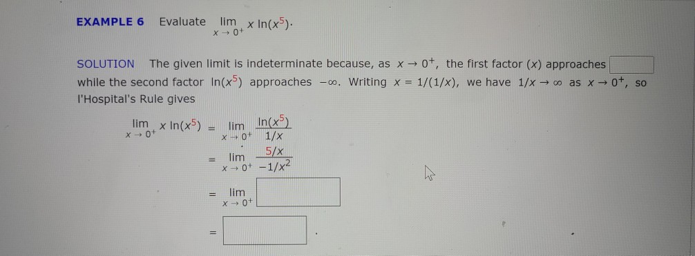 Solved EXAMPLE 6 Evaluate lim x In(x). X 0 SOLUTION The | Chegg.com