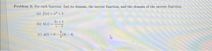 Solved Problem 3: For each function: find its domain, the | Chegg.com
