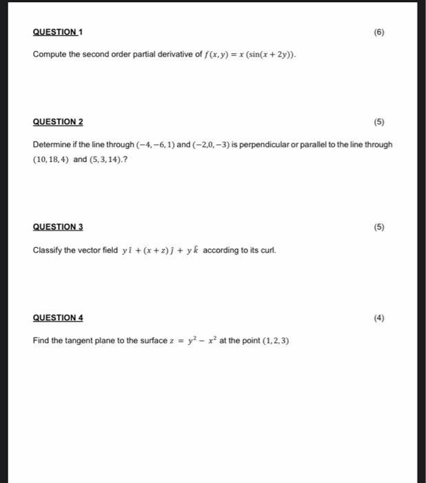 Solved QUESTION 1 (6) Compute the second order partial | Chegg.com