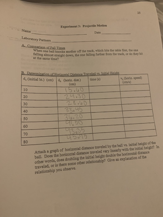 Experiment 3: Projectile Motion Introduction A | Chegg.com