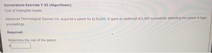 Solved Cornerstone Exercise 7-25 (Algorithmic) Cost of | Chegg.com