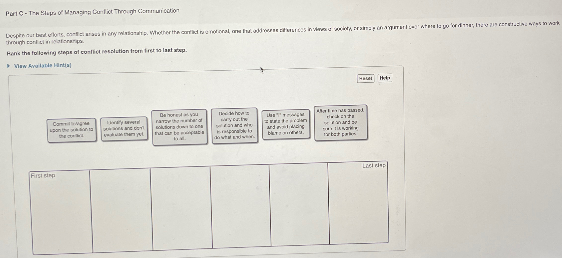 Solved Part C - ﻿The Steps of Managing Conflict Through | Chegg.com