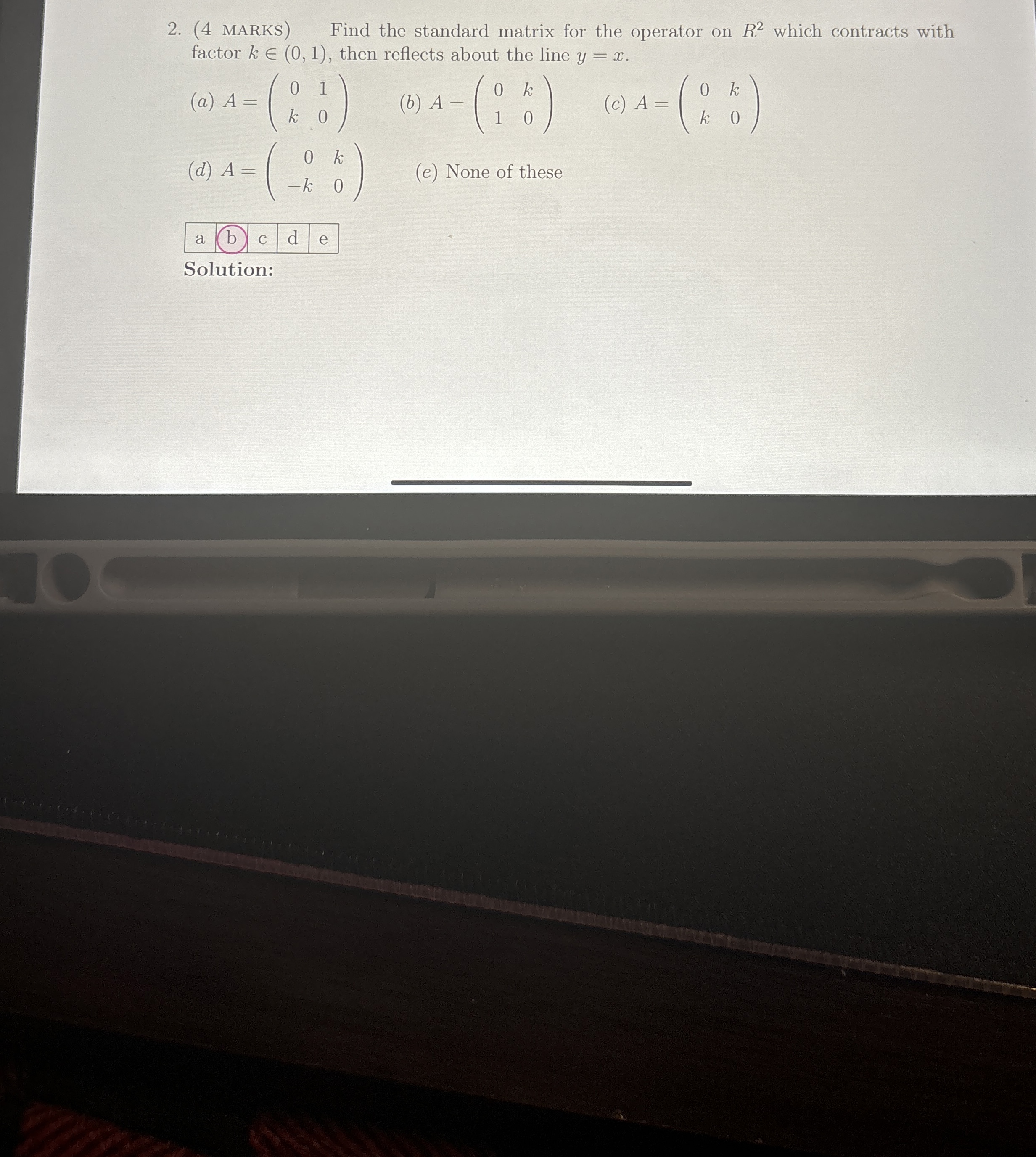 Solved (4 ﻿MARKS) ﻿Find the standard matrix for the operator | Chegg.com