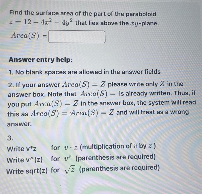 Solved Find the surface area of the part of the paraboloid | Chegg.com