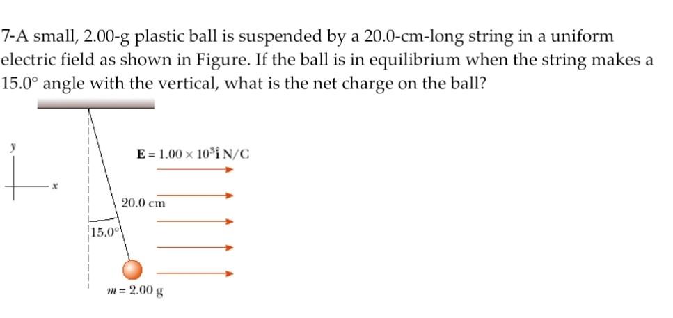Solved 7-A small, 2.00-g plastic ball is suspended by a | Chegg.com
