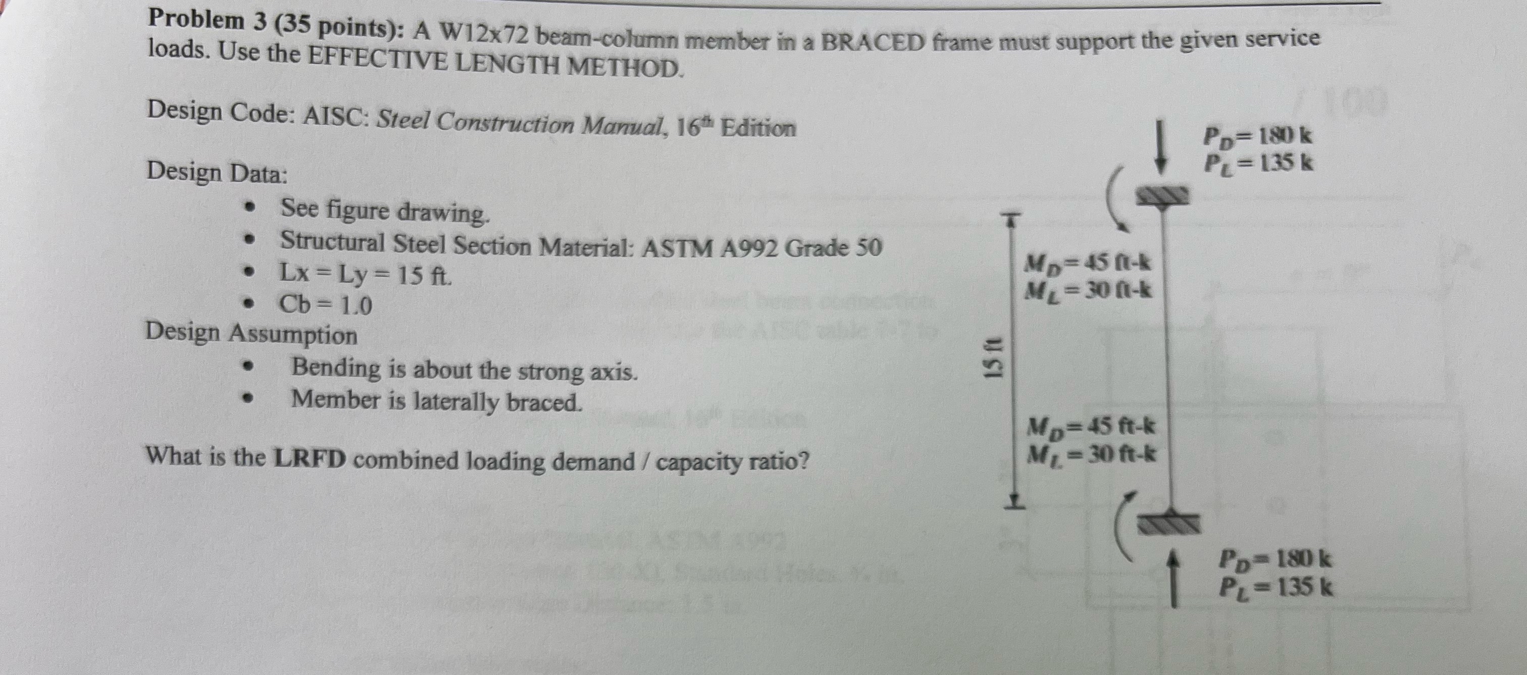 Solved loads. Use the EFFECTIVE LENGTH METHOD.Design Code: | Chegg.com