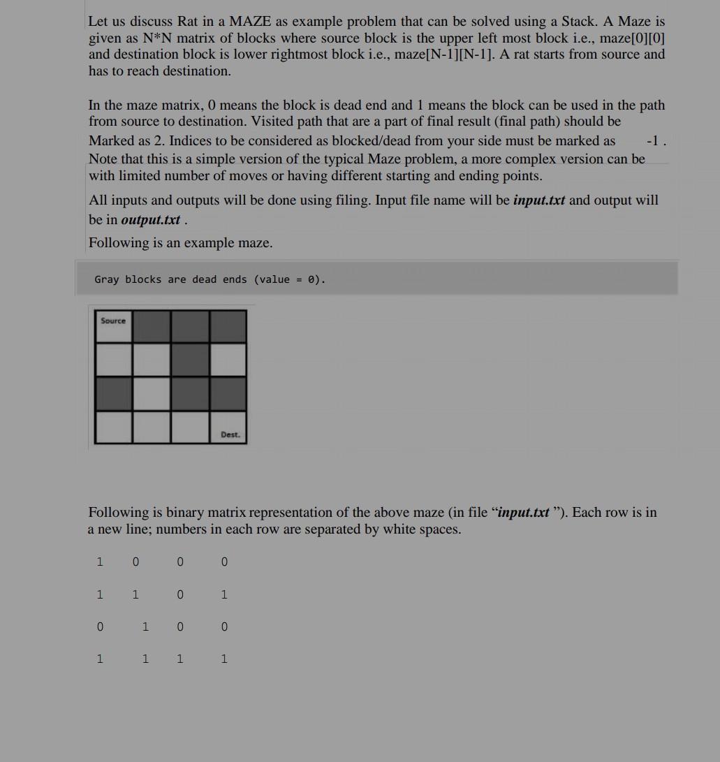 Solved Let us discuss Rat in a MAZE as example problem that | Chegg.com