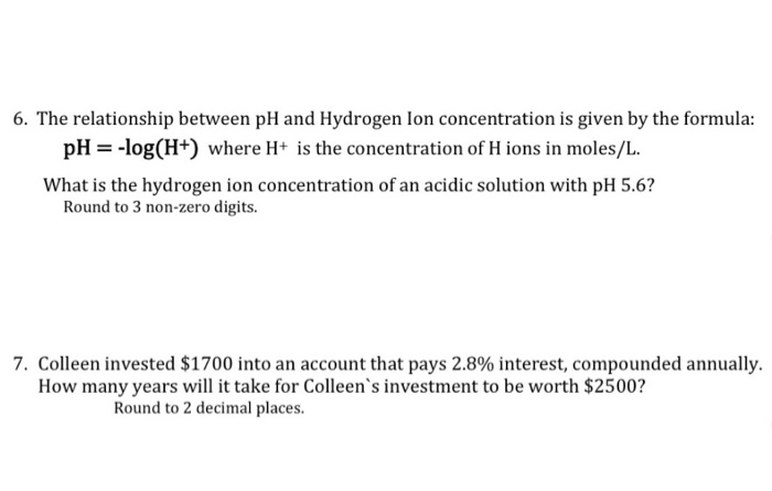Solved 6. The relationship between pH and Hydrogen lon | Chegg.com