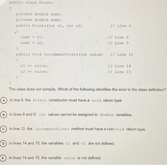 Solved public class Points private double numl; private | Chegg.com