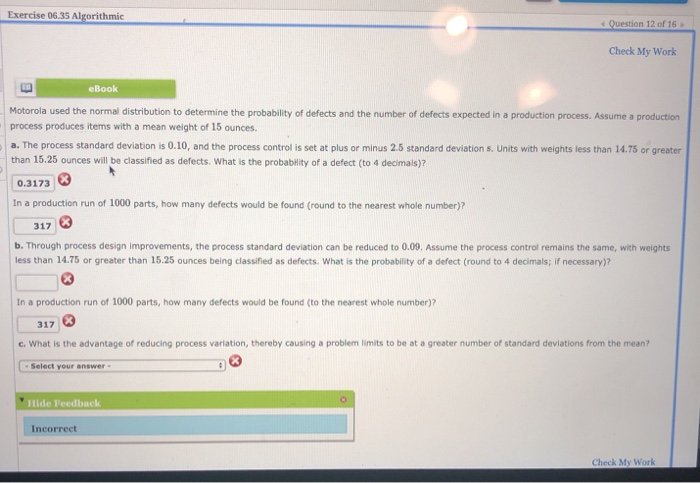 Solved Exercise 06.35 Algorithmic Question 12 of 16 Check My | Chegg.com