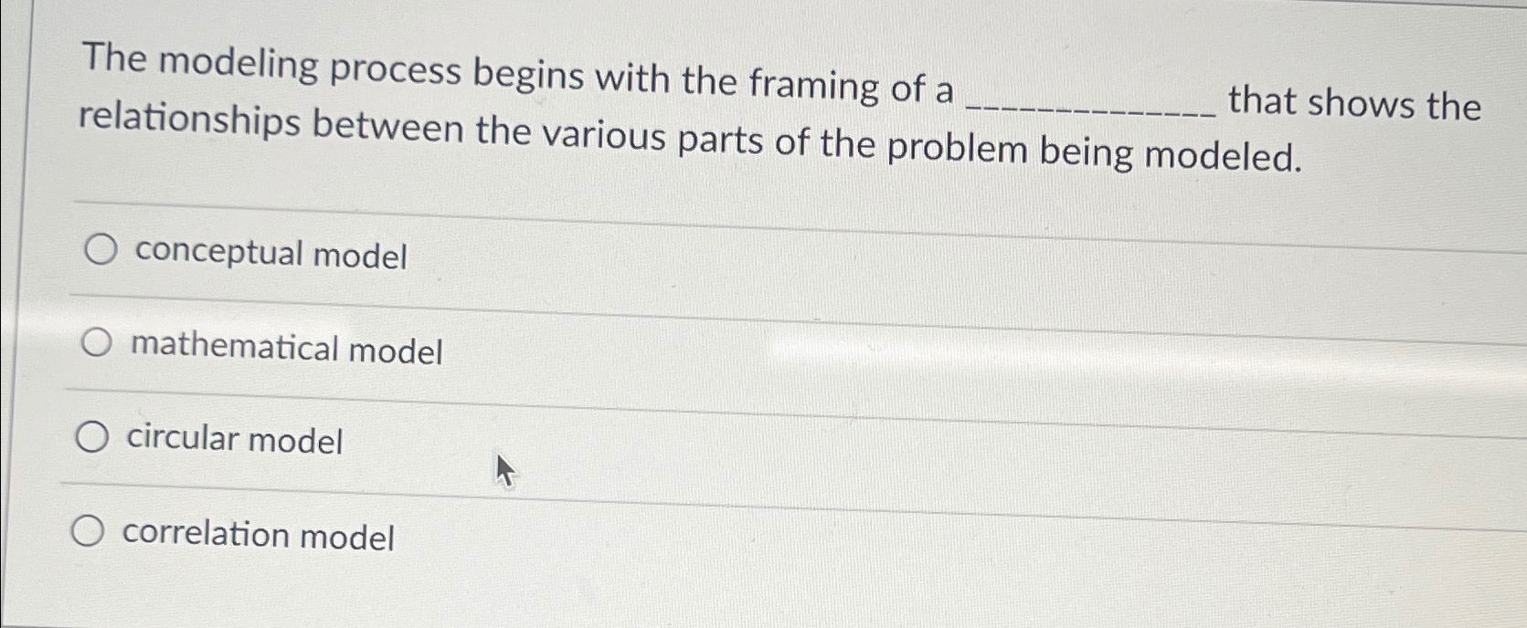 Solved The modeling process begins with the framing of a | Chegg.com
