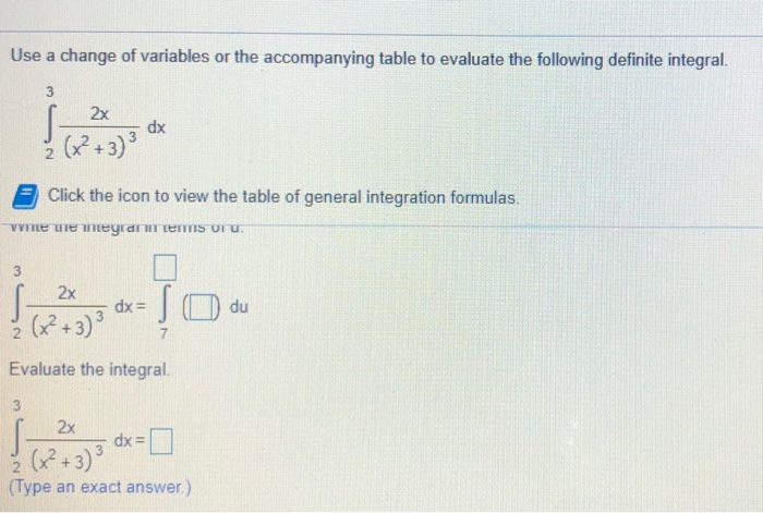 Solved Use a change of variables or the accompanying table | Chegg.com