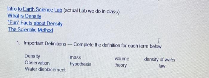 Solved Intro to Earth Science Lab (actual Lab we do in | Chegg.com