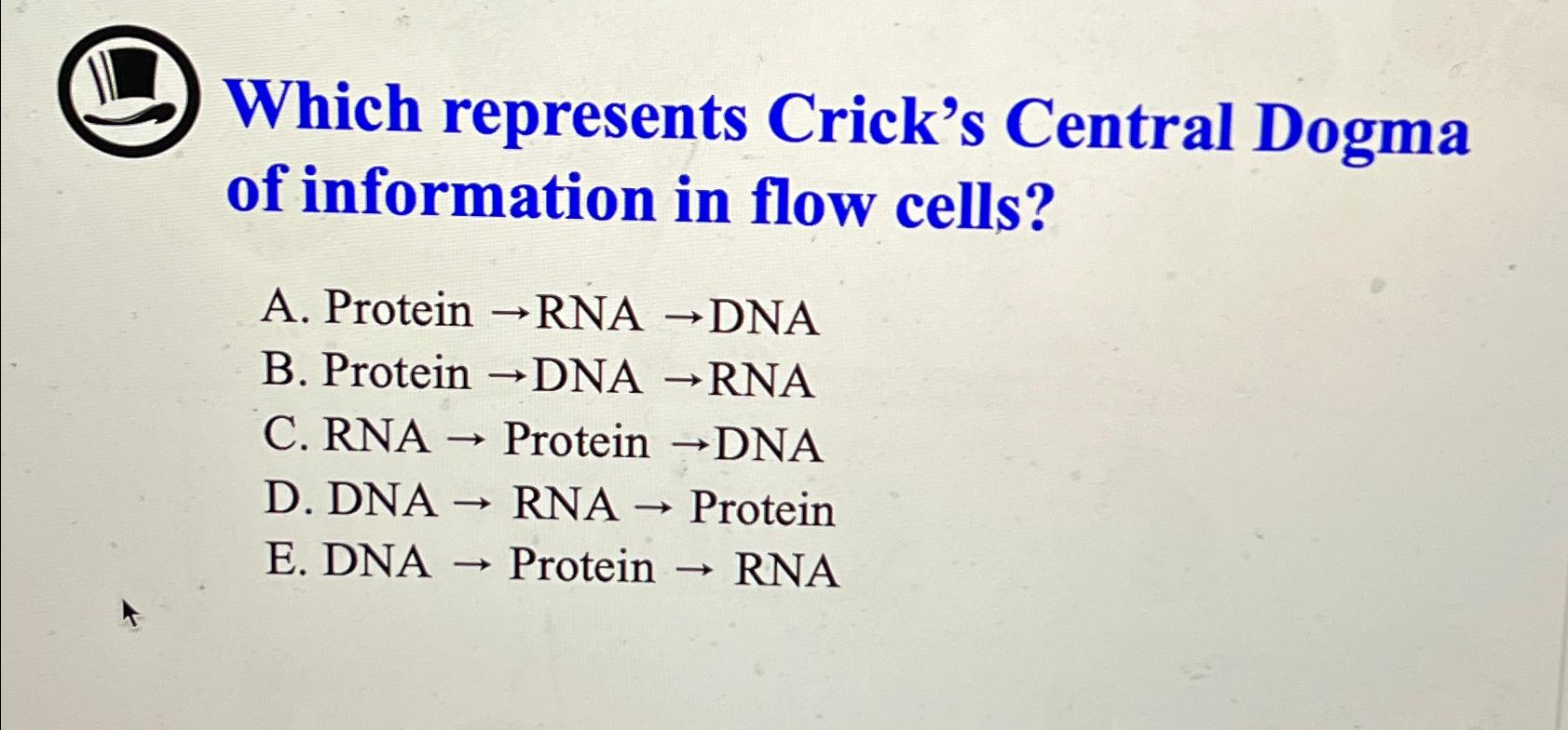 Solved (1D) ﻿Which represents Crick's Central Dogma of | Chegg.com