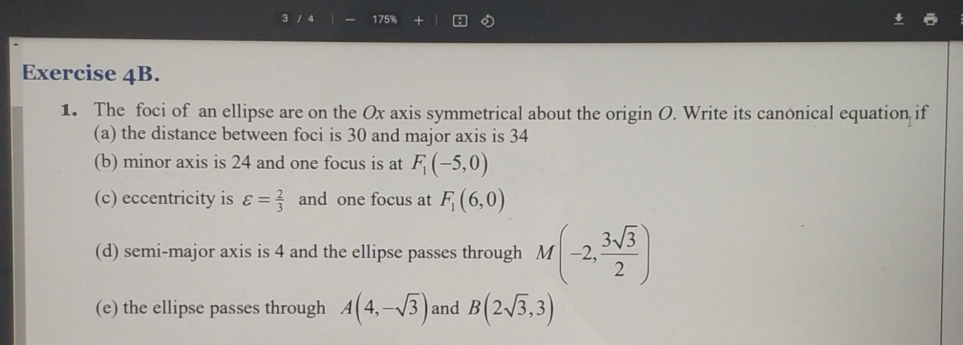 Solved 1. The foci of an ellipse are on the Ox axis | Chegg.com