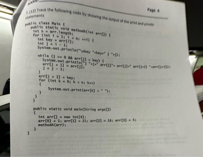 Solved (12) Trace the following code by showing the gutout | Chegg.com
