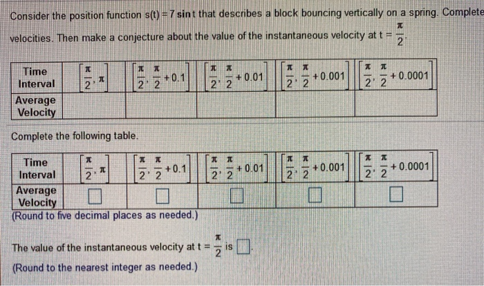 Solved Consider the position function s(t = 7 sint that | Chegg.com
