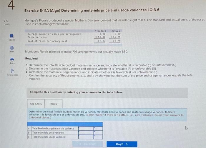 Solved 4 Exercise 8-11A (Algo) Determining materials price | Chegg.com