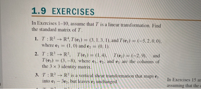 Solved 1.9 EXERCISES In Exercises 1-10, assume that T is a | Chegg.com